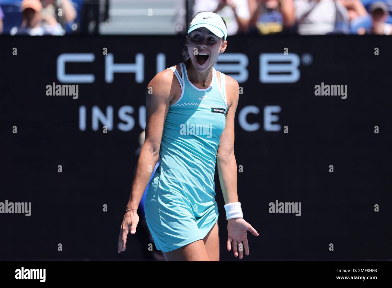 Melbourne, Australia. 25th Jan, 2023. Magda Linette of Poland reacts ...