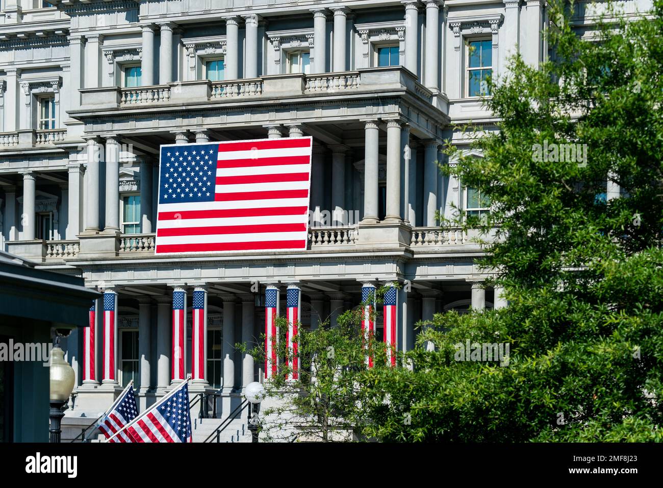 Reportage: American flags are seen on the exterior of the Eisenhower ...