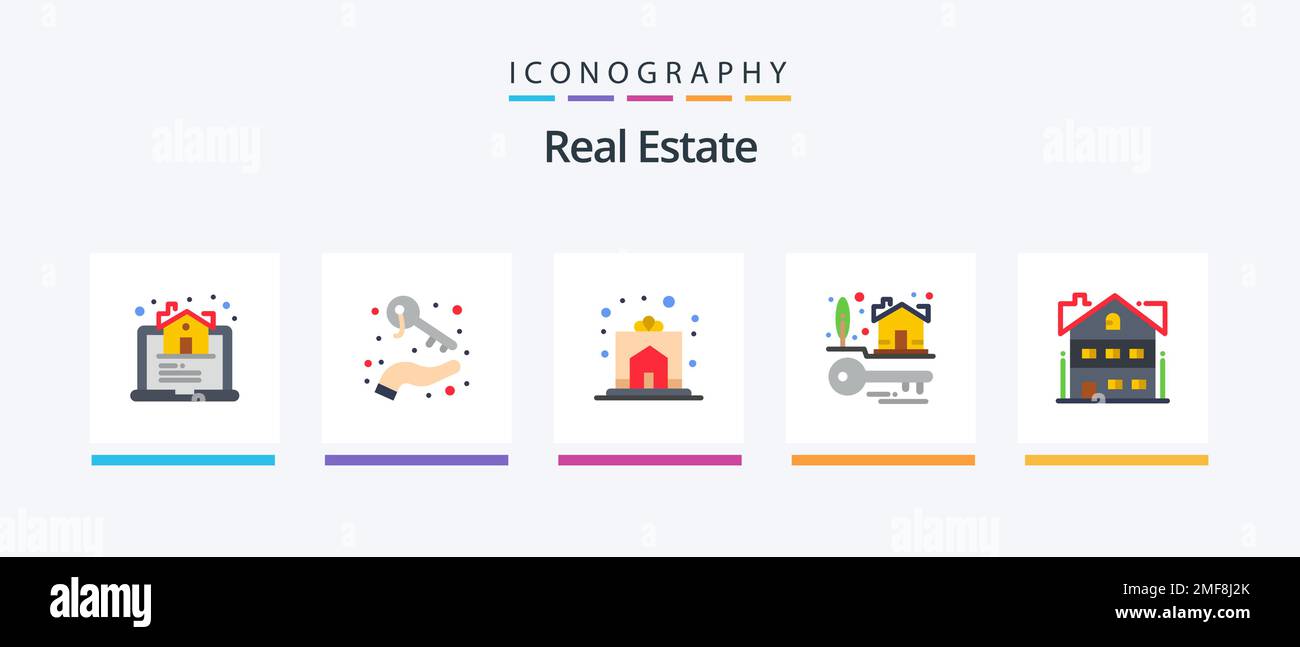 Real Estate Flat 5 Icon Pack Including real estate. keys. wealth. house ...