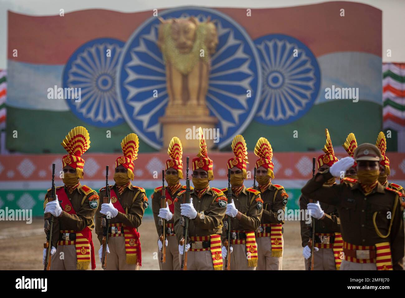 Indian paramilitary Sasastra Seema Bal personnel march during India's ...