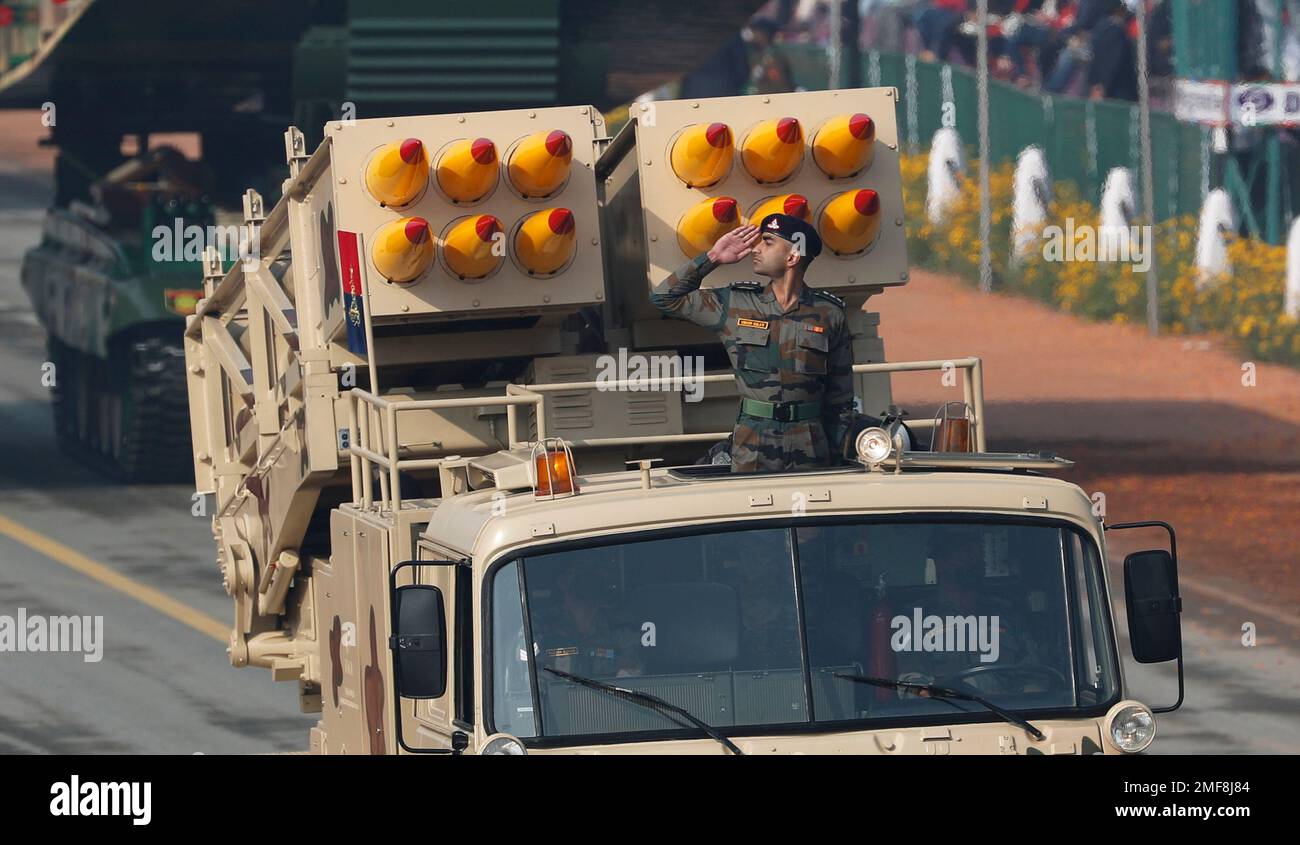Indian army Pinaka Multi launcher rocket system moves through the ...