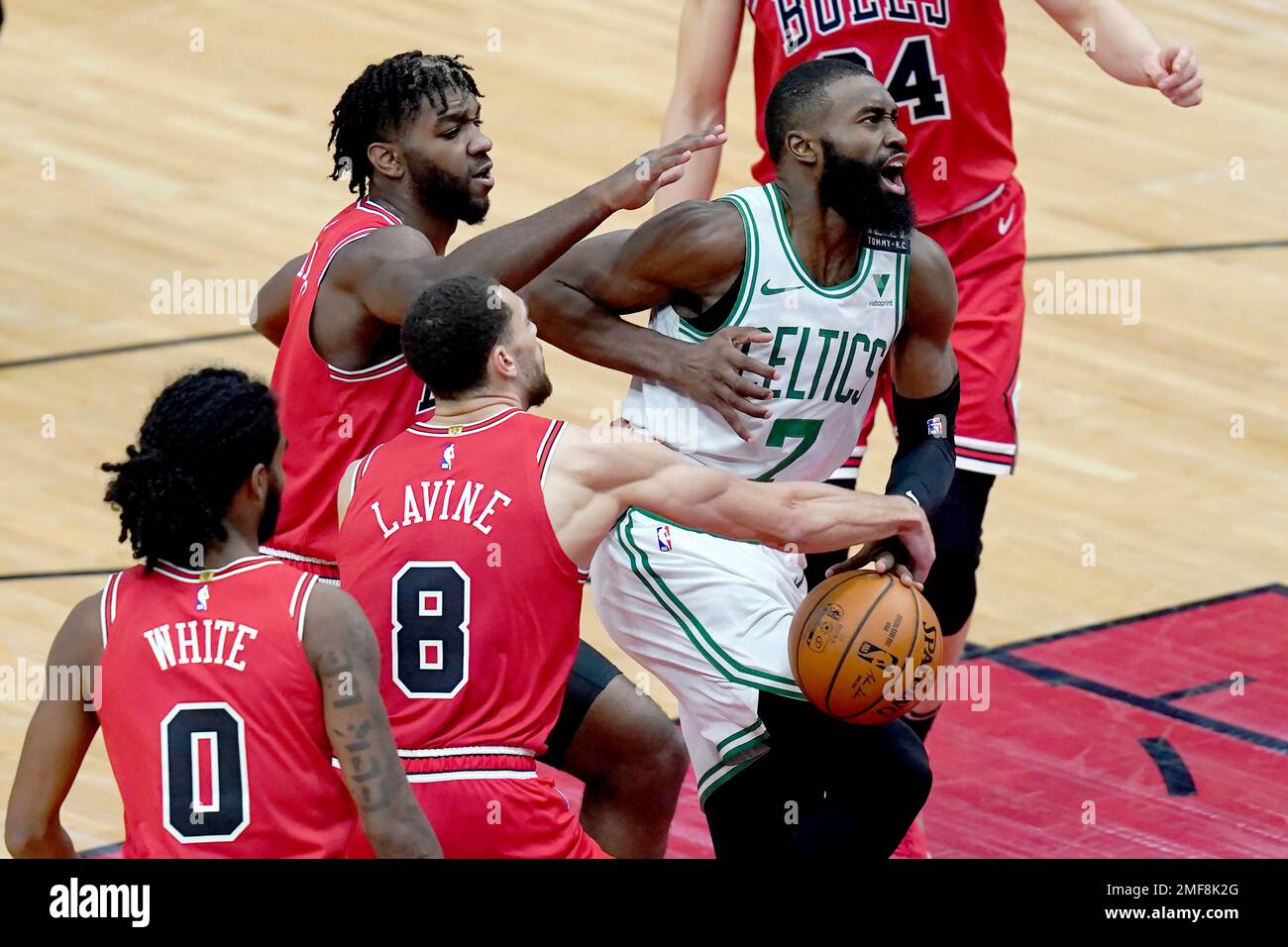 Chicago Bulls' Zach LaVine (8) strips the ball from Boston Celtics ...