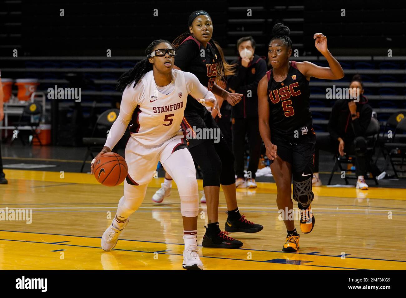 Stanford forward Francesca Belibi, left, against Southern California ...