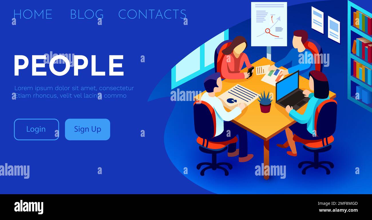 Teamwork website banner template. Business team working with data ...