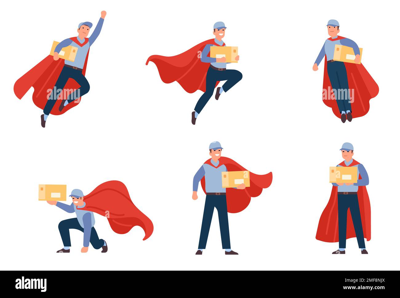Super courier. Fast delivery. Superhero flying with parcel. Order ...