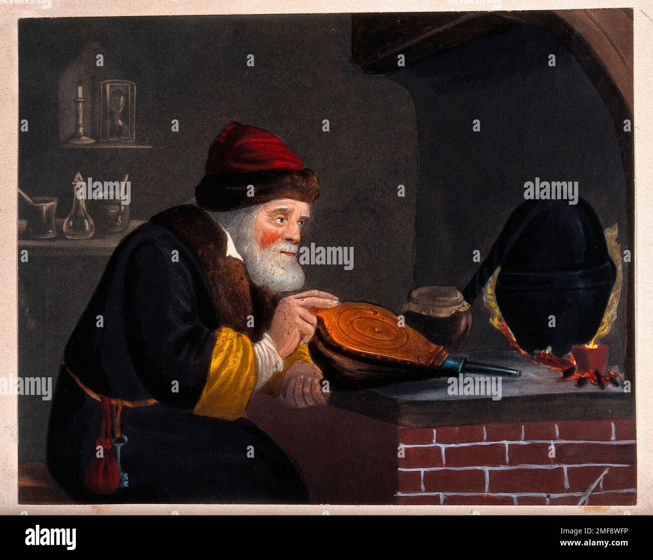 Alchemist at work, 17th century illustration Stock Photo - Alamy