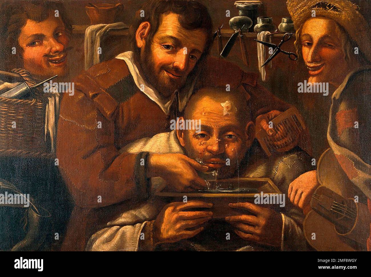Barber-surgeon operating on man, illustration Stock Photo - Alamy