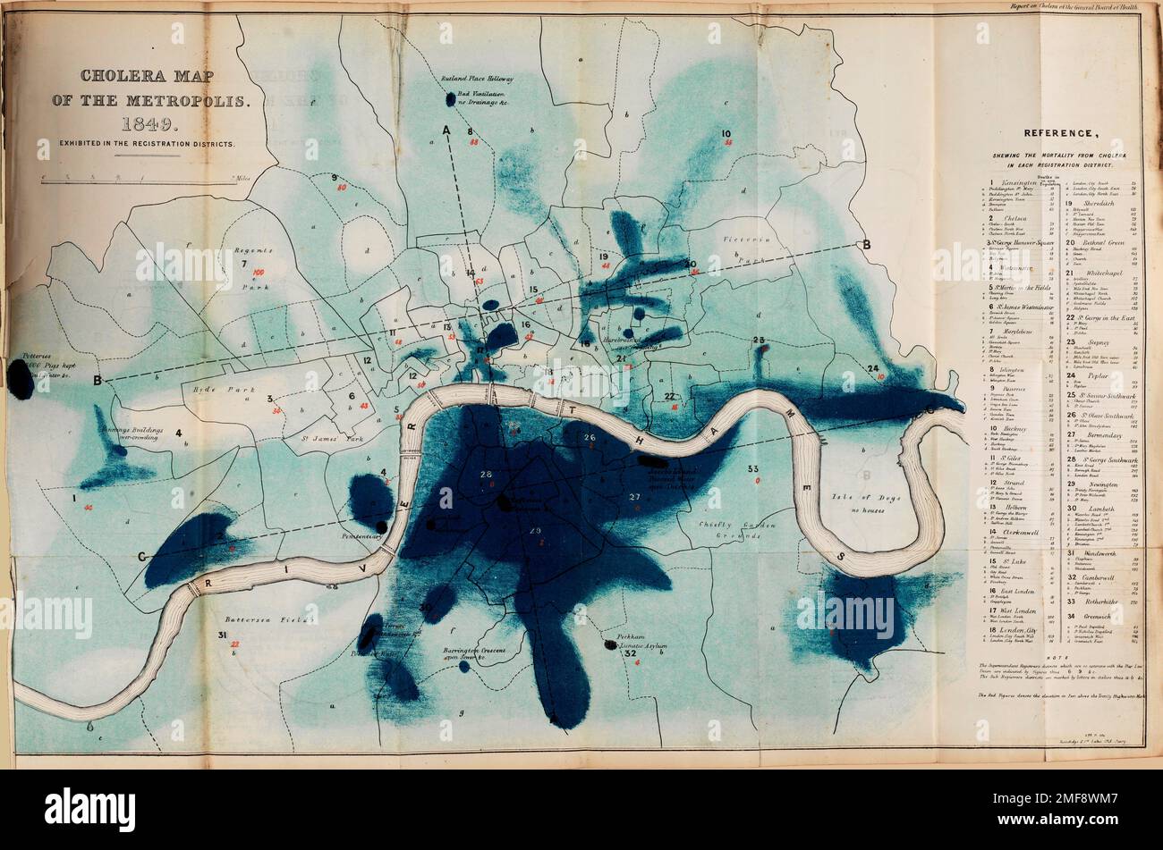 London cholera map, 1849 Stock Photo - Alamy