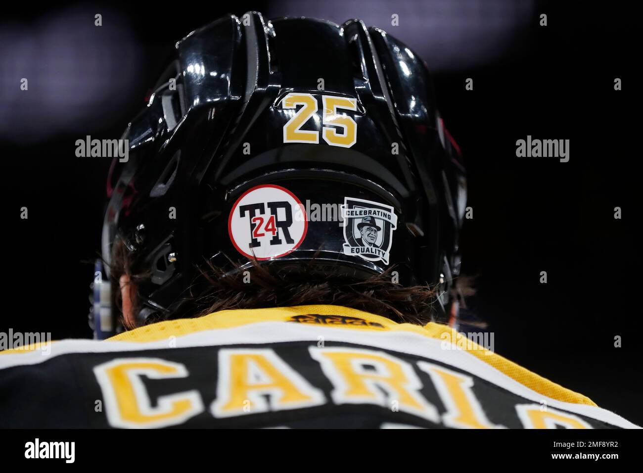 Boston Bruins' Brandon Carlo (25) plays against the Philadelphia Flyers ...