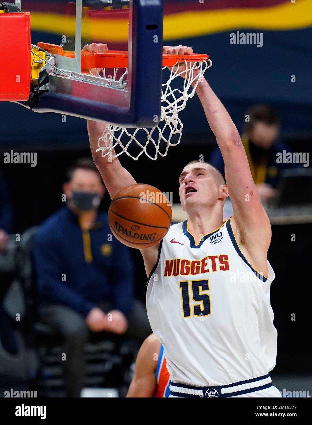 Denver Nuggets center Nikola Jokic (15) in the first half of an NBA ...