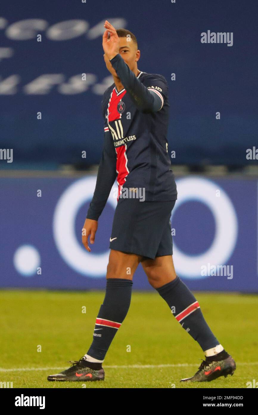 PSG's Kylian Mbappe celebrates after scoring his side's opening goal ...