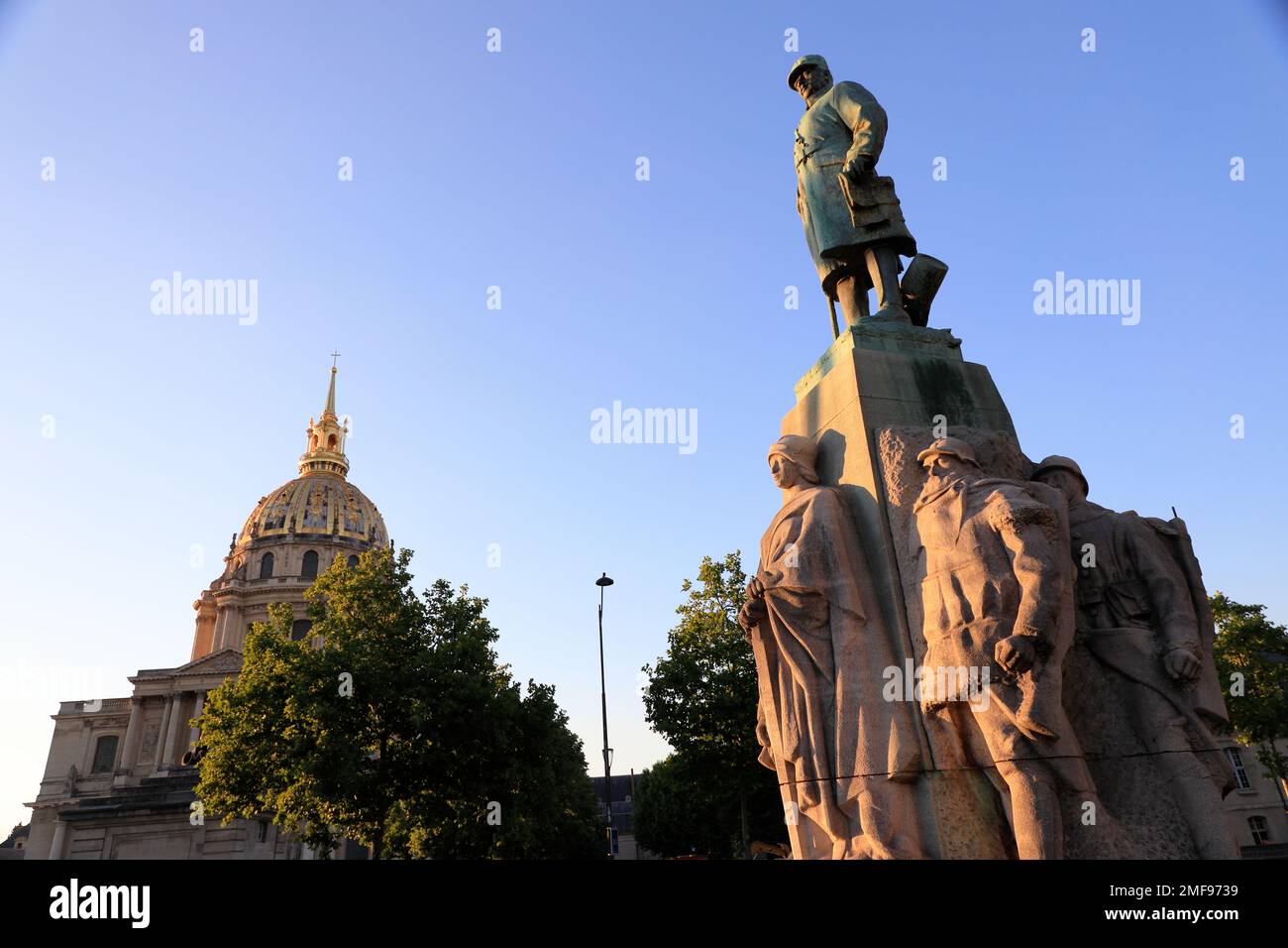 French general Marie Emile Foyolle's statue with the Dome church of Les ...