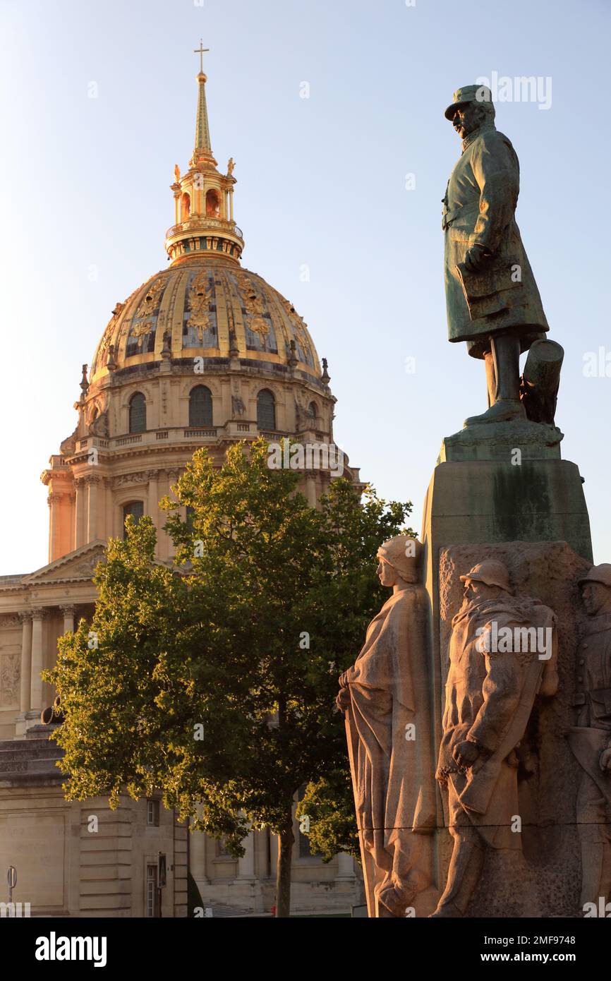 French general Marie Emile Foyolle's statue with the Dome church of Les ...