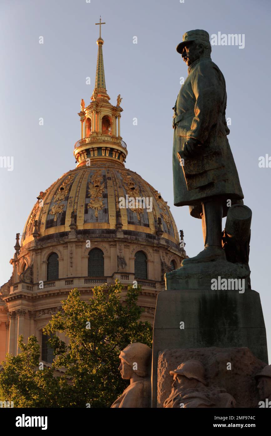 French general Marie Emile Foyolle's statue with the Dome church of Les ...