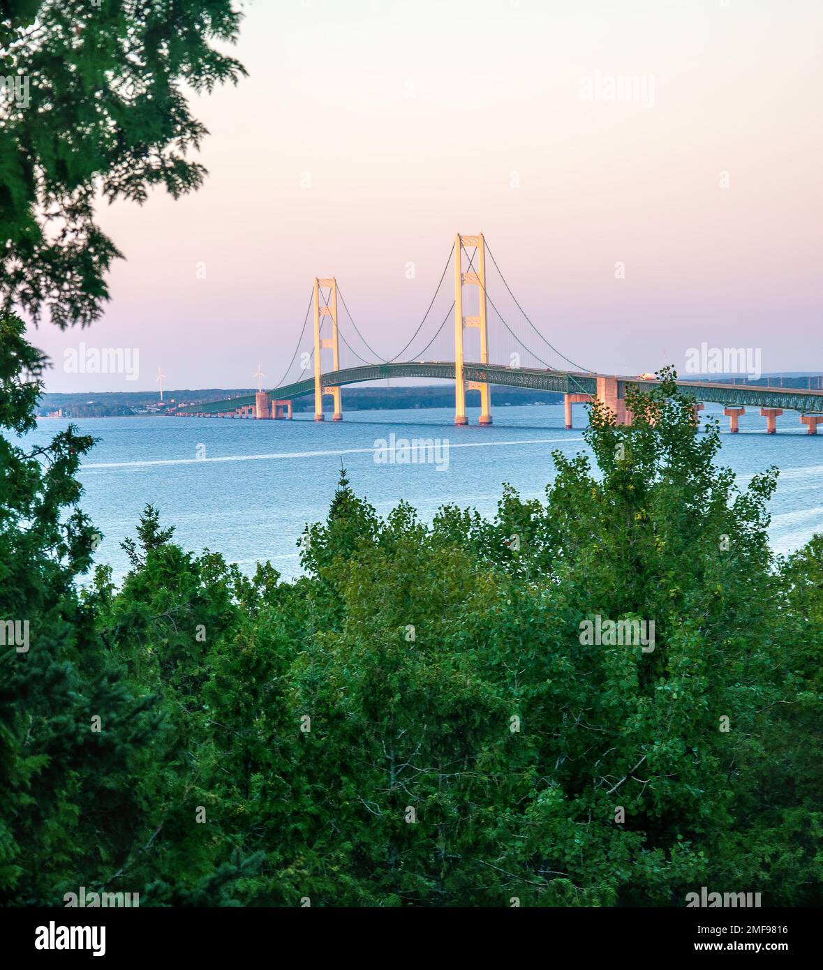 Mac Bridge view from St.Ignace state park at sunrise Stock Photo - Alamy