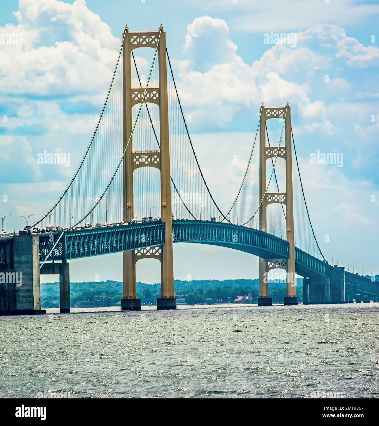 Close view of Mackinac Bridge westside Lake Michigan Stock Photo - Alamy