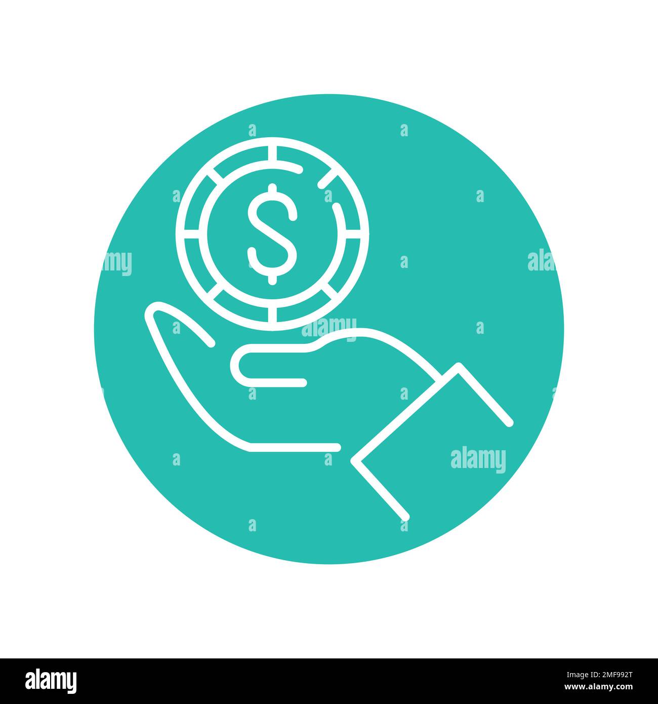 Hand and dollar line icon. Business crowdfunding and Finance management ...
