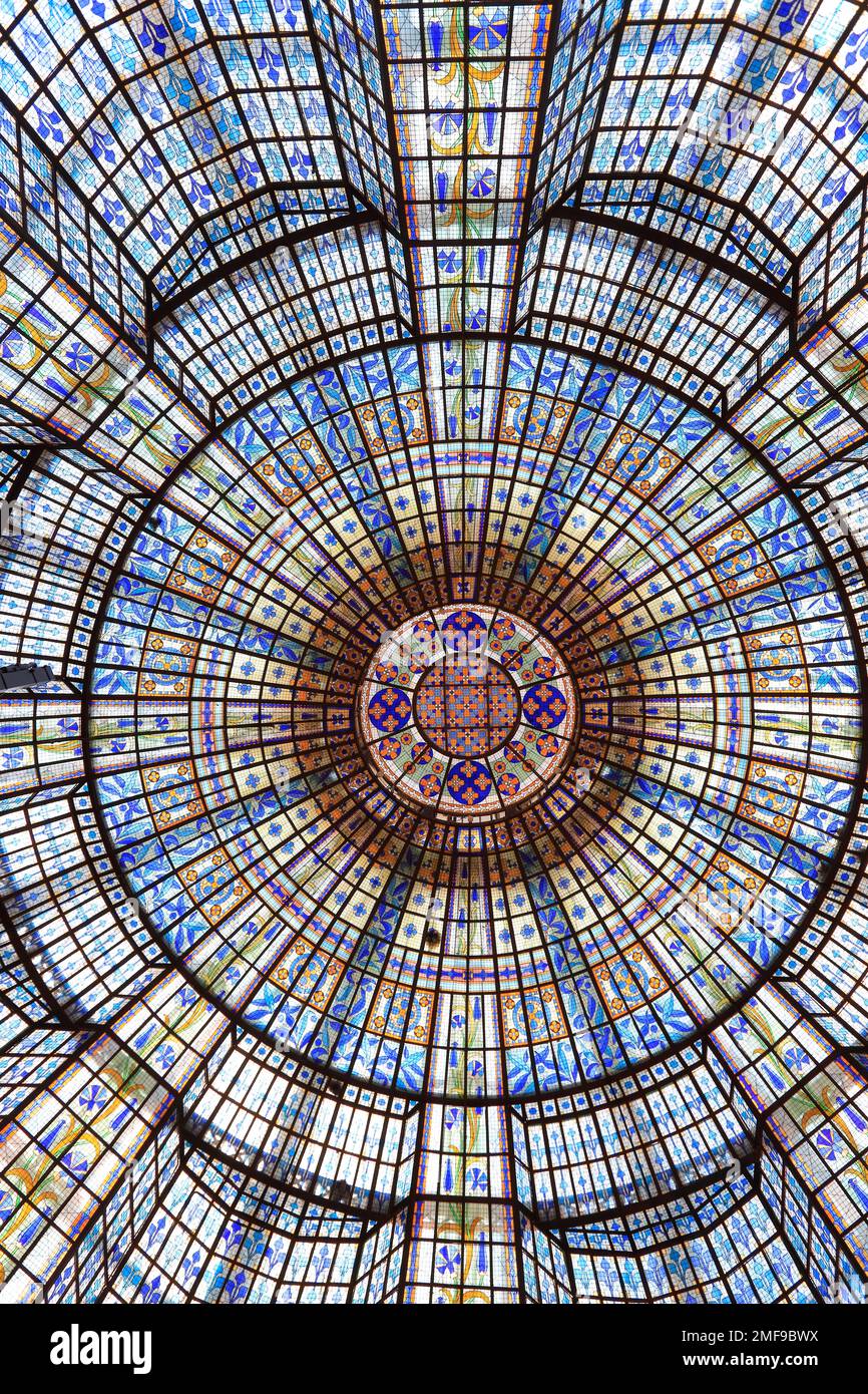 The interior view of the elaborate 1923 stained glass cupola in Au ...