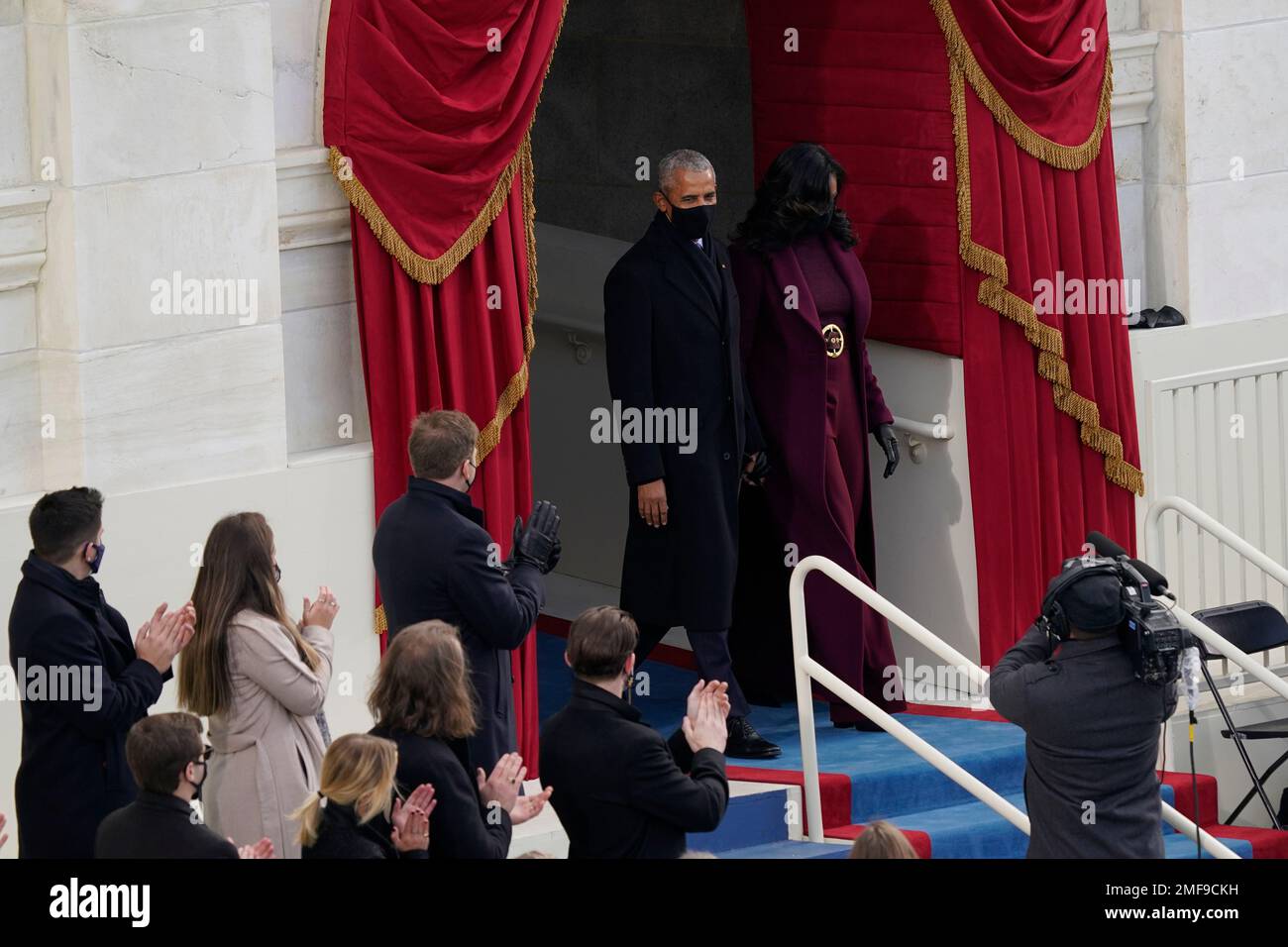 Former President Barack Obama and his wife Michelle arrive for the 59th ...