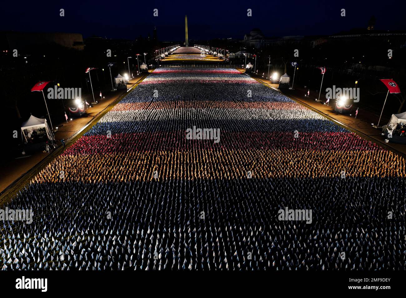 Flags line the National Mall towards the Washington Monument as events ...