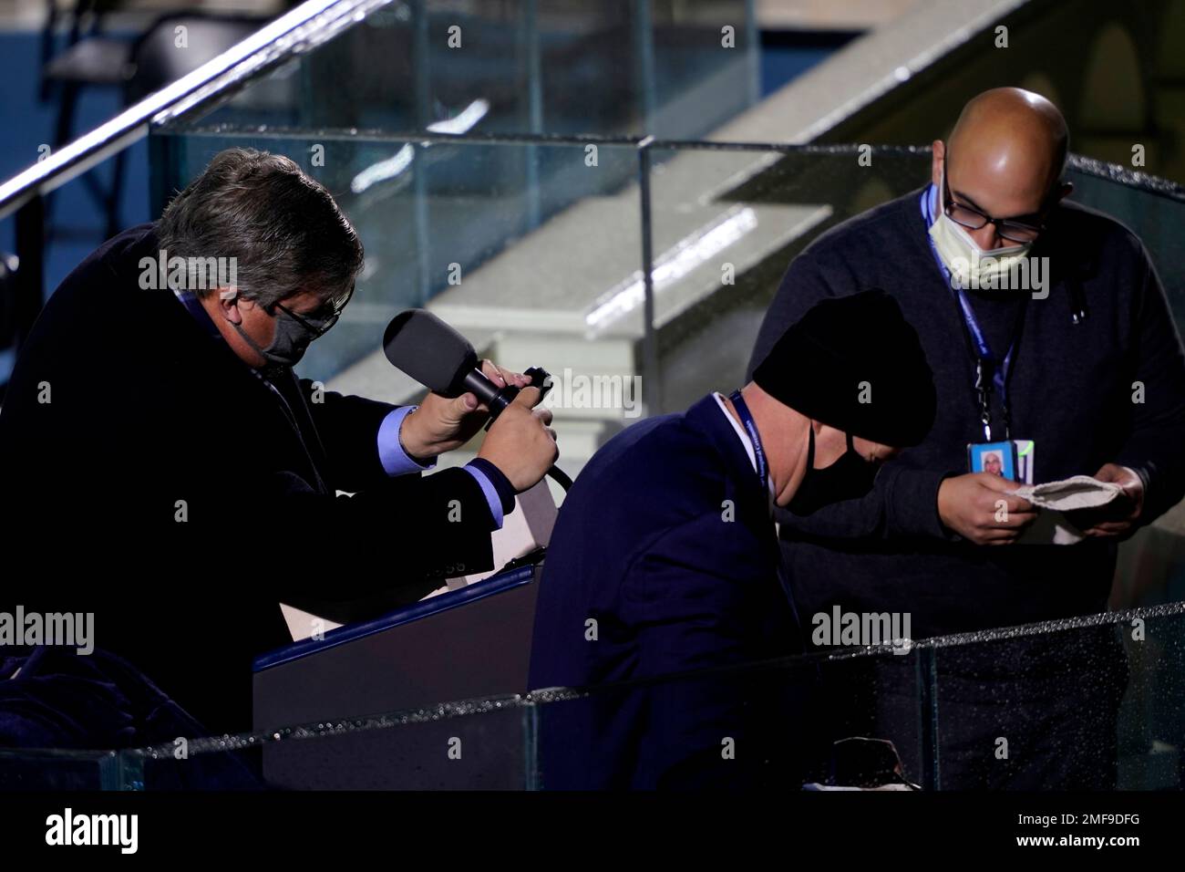 A microphone is set up before the 59th Presidential Inauguration at the ...