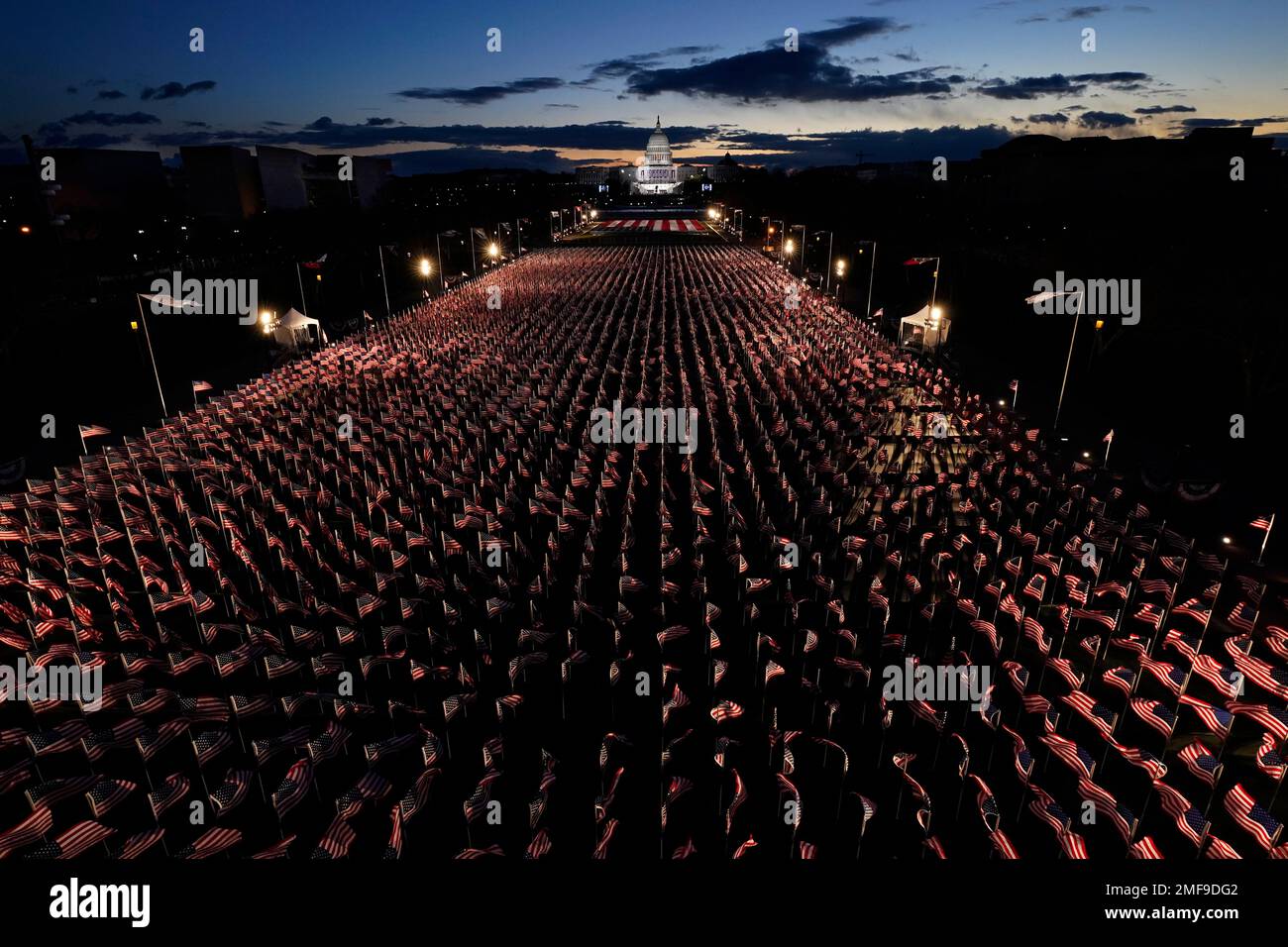 Flags line the National Mall towards the Capitol Building as events get ...