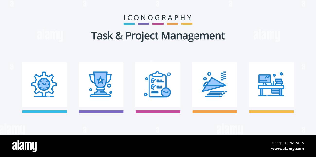 Task And Project Management Blue 5 Icon Pack Including monitor. office ...
