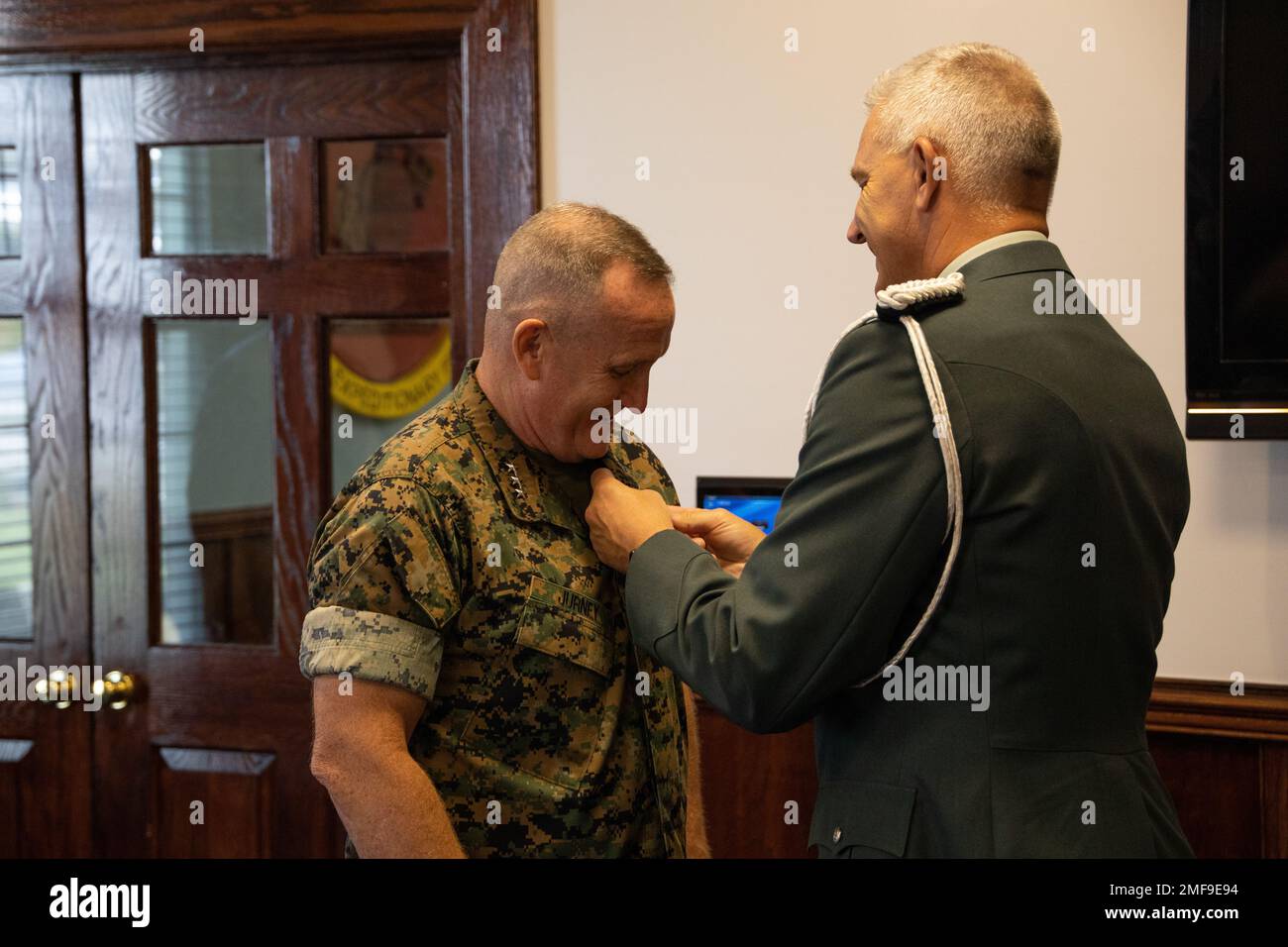 Norwegian Defense Attaché Major General Odd-Harald Hagen presented an award to U.S. Marine Corps ...