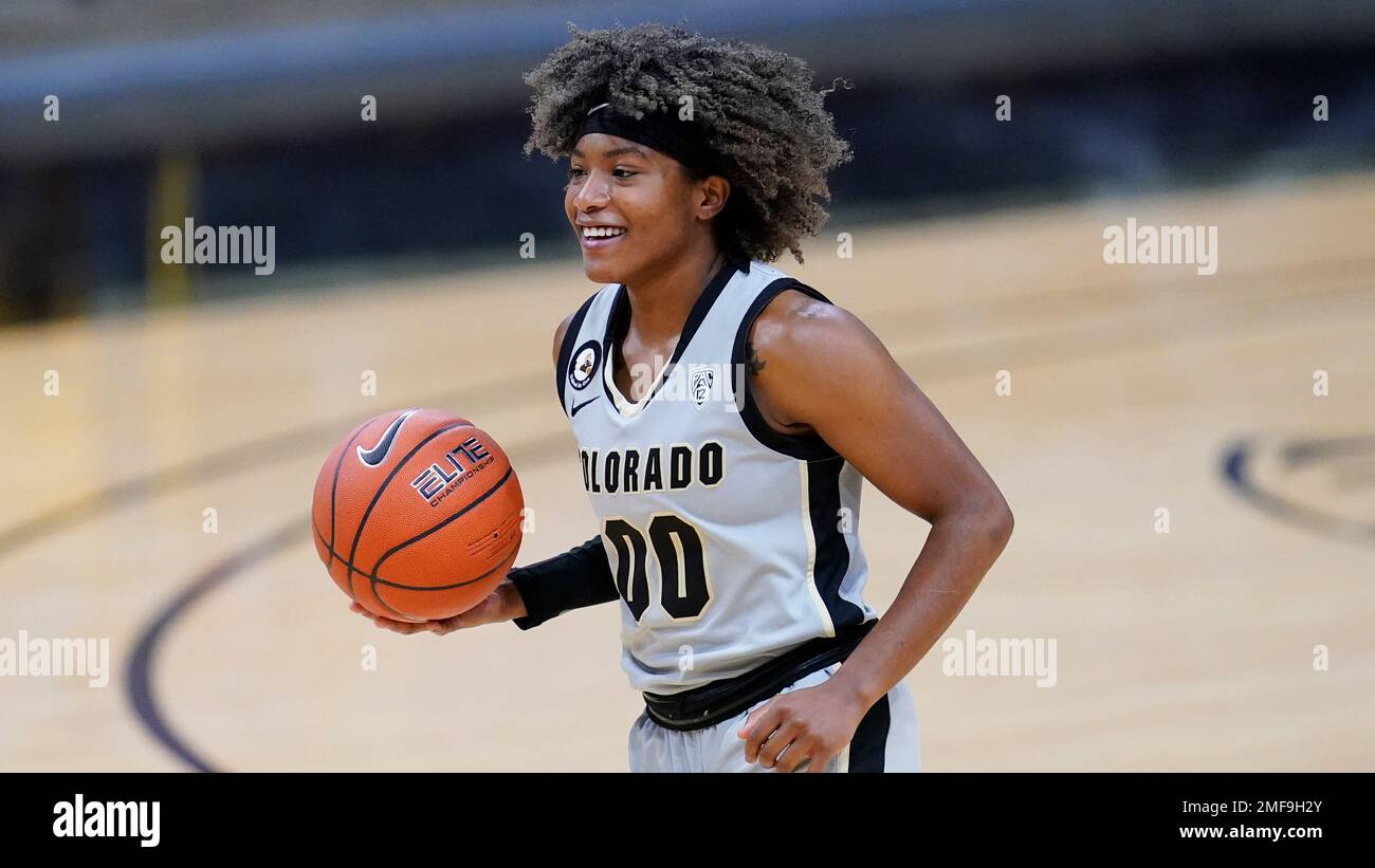 Colorado guard Jaylyn Sherrod (00) in the first half of an NCAA college ...