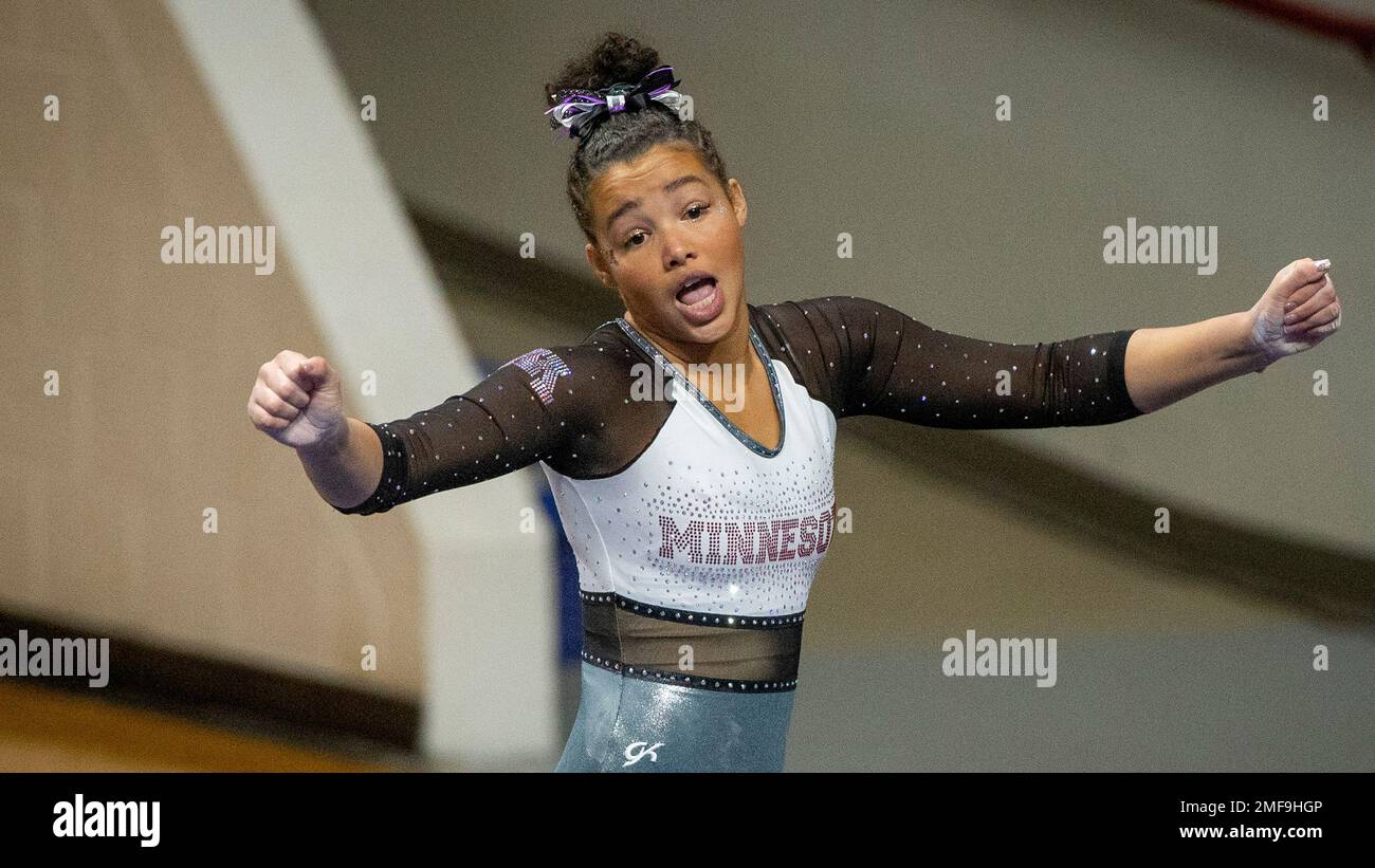 Minnesota's Mya Hooten performs on the floor exercise during an NCAA ...