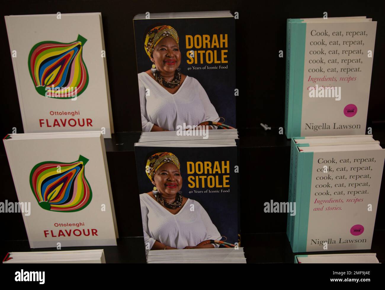 Copies of Dorah Sitole's cook book "40 Years of Iconic Food", seen at centre, in Exclusive Books ...