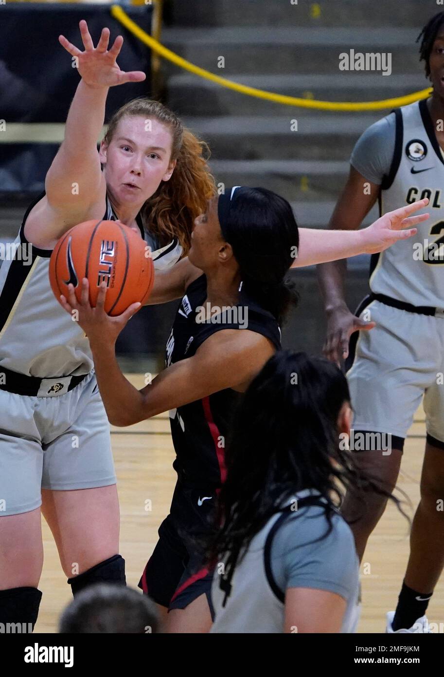 Colorado guard Frida Formann (3) defend as Stanford guard Kiana ...