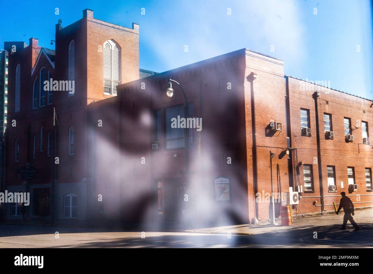 The Historic Ebenezer First Baptist Church is reflected in a photo of ...