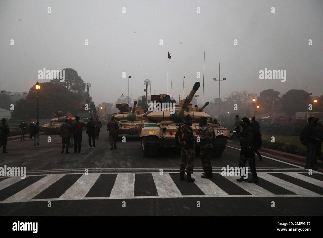 Indian army tanks are lined up during the rehearsals for the upcoming ...