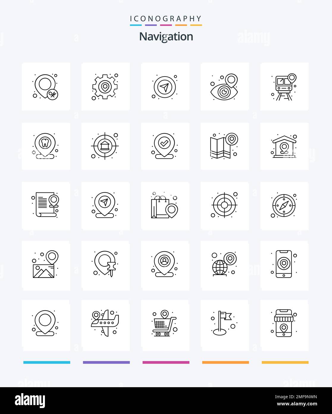Creative Navigation 25 OutLine icon pack Such As location. train. arrow ...