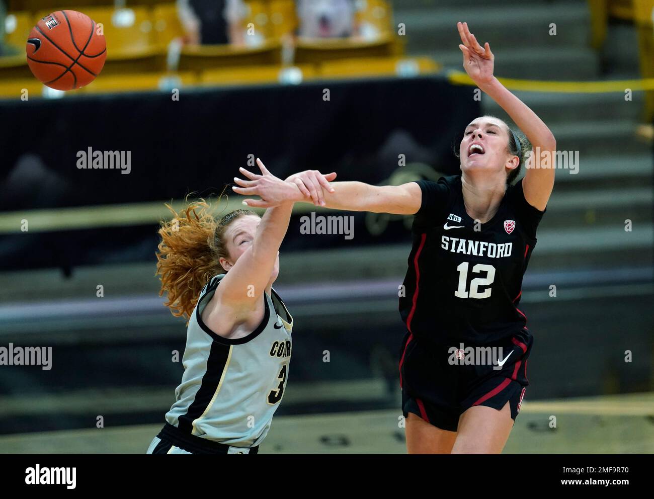 Colorado guard Frida Formann, left, fouls Stanford guard Lexie Hull in ...