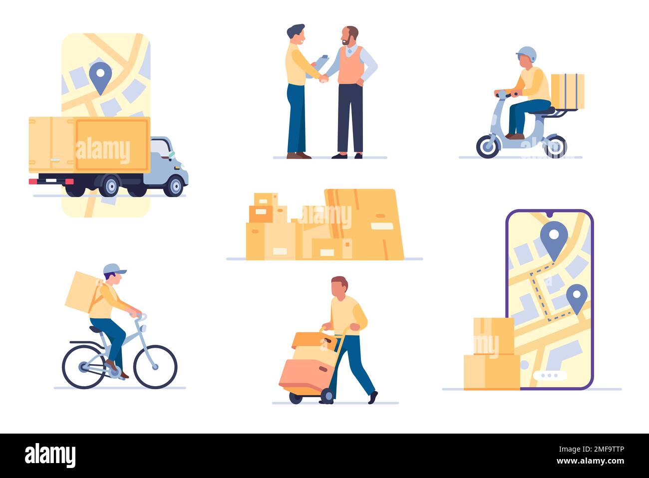Delivery workers. Courier characters team. Order shipping application ...