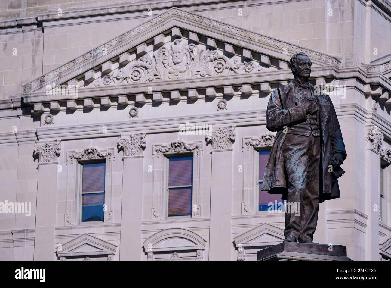 The Thomas A. Hendricks Monument outside the Indiana Statehouse is ...