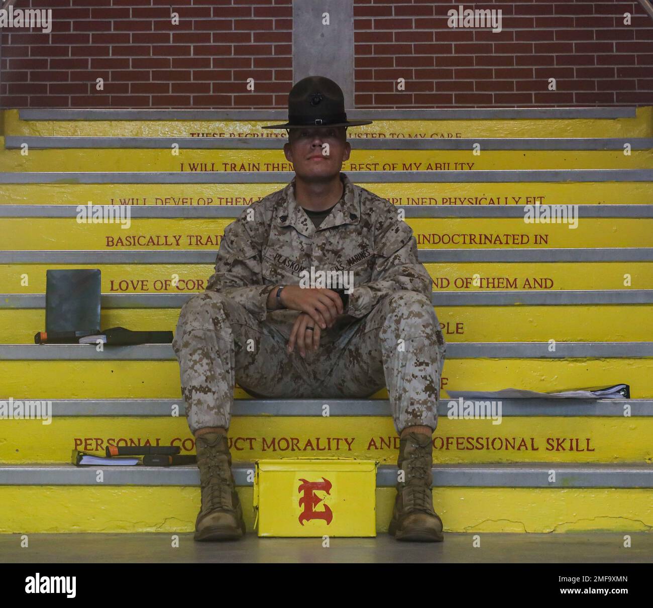 U.S. Marine Corps drill instructor Sgt. Sam Plaskon poses for a photo ...