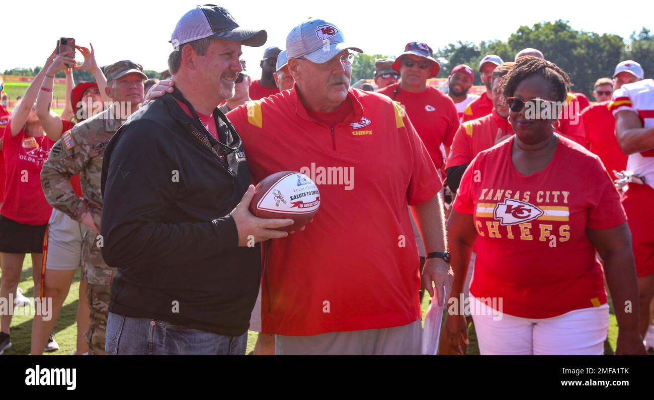 U.S. service members attend the Kansas City Chiefs training camp in St ...