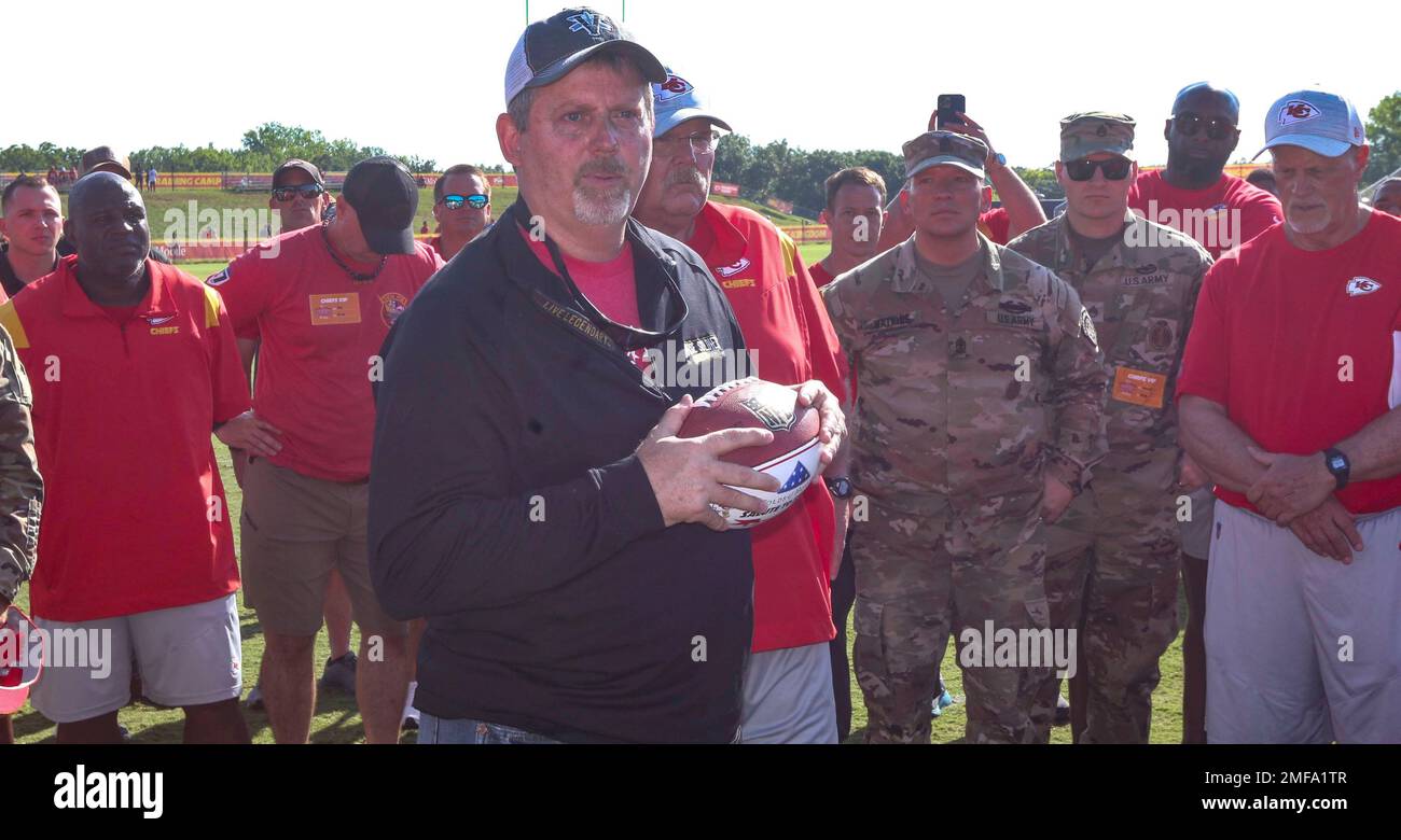 U.S. service members attend the Kansas City Chiefs training camp in St ...