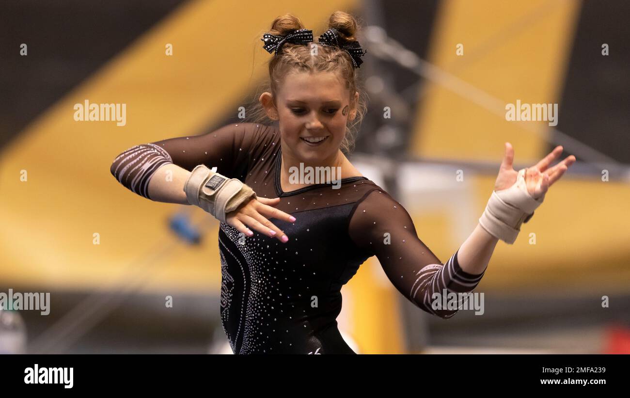 Missouri's Sienna Schreiber during an NCAA gymnastics meet on Friday ...