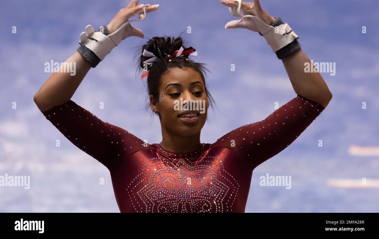 Alabama's Shania Adams during an NCAA gymnastics meet on Friday, Jan ...