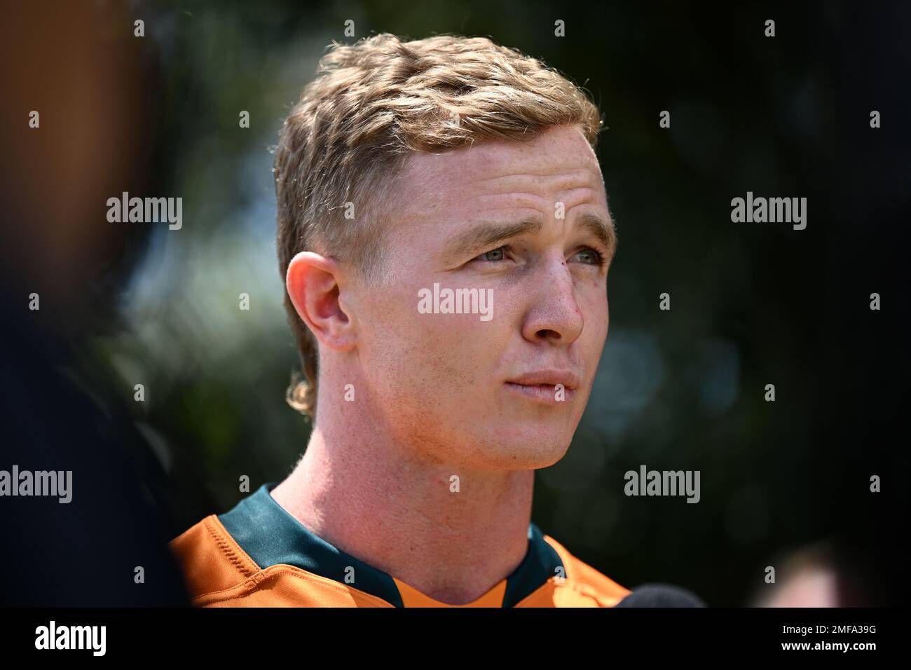 Australian Rugby Sevens captain Henry Hutchison speaks to media during ...