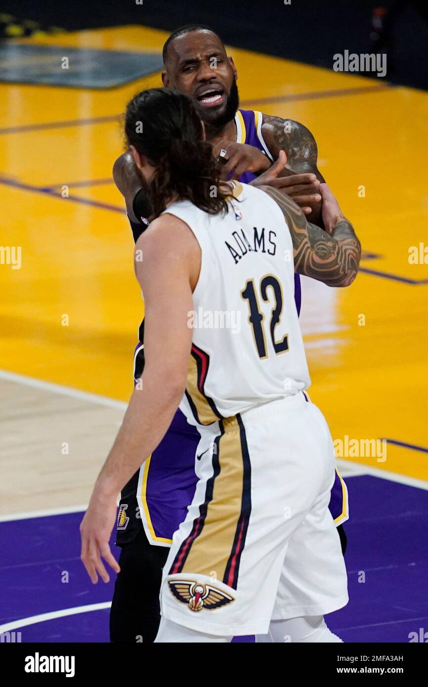 Los Angeles Lakers forward LeBron James, top, and New Orleans Pelicans ...