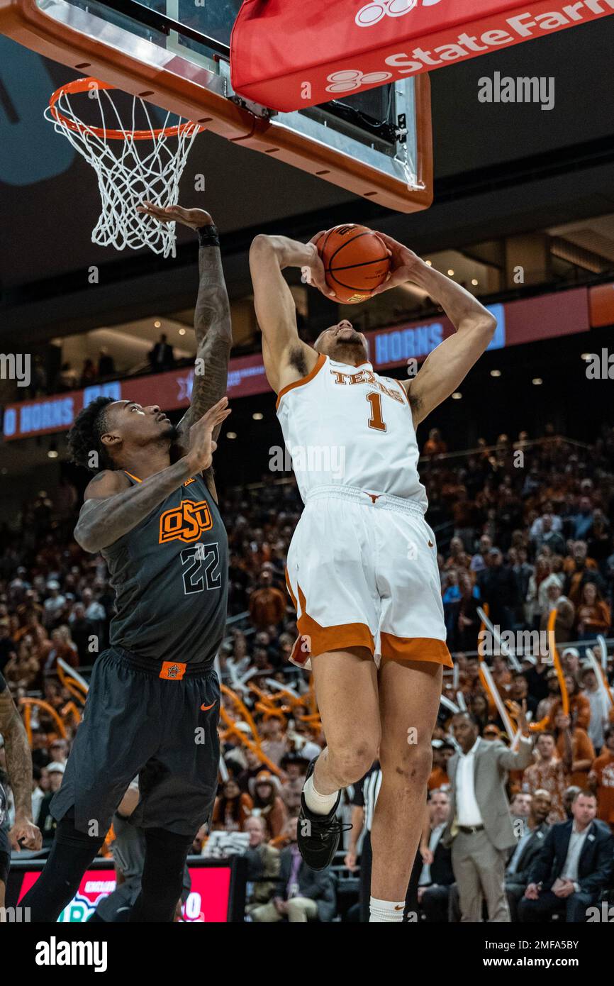 Jan 24, 2023. Dylan Disu #1 of the Texas Longhorns in action vs the ...