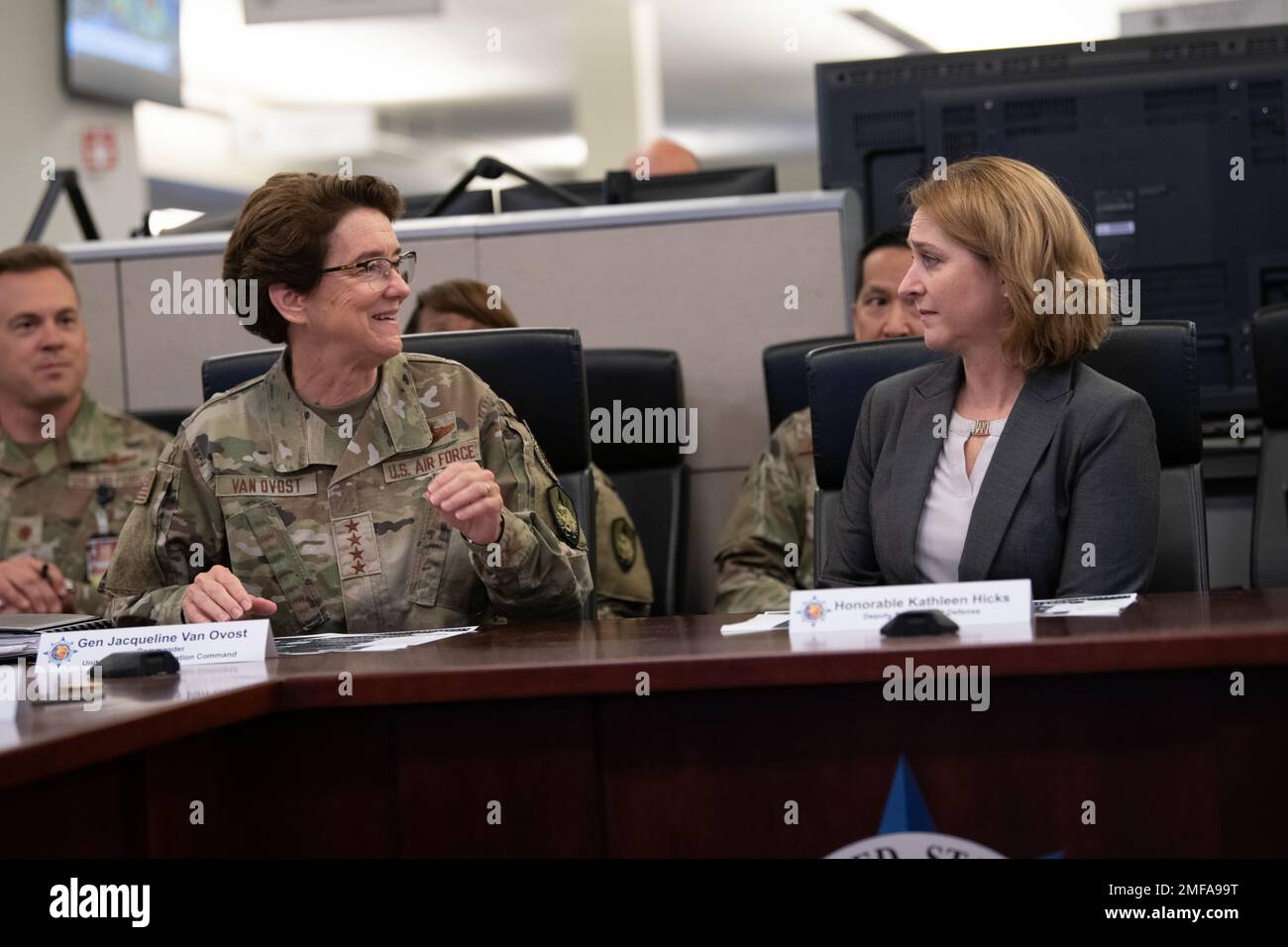 Deputy Secretary of Defense Kathleen H. Hicks meets with the commander ...