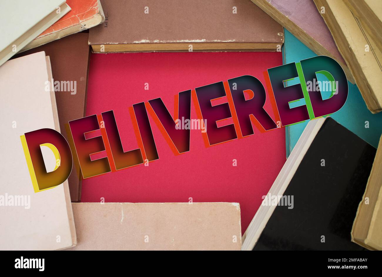 Delivered word in opened book with vintage, natural patterns old ...