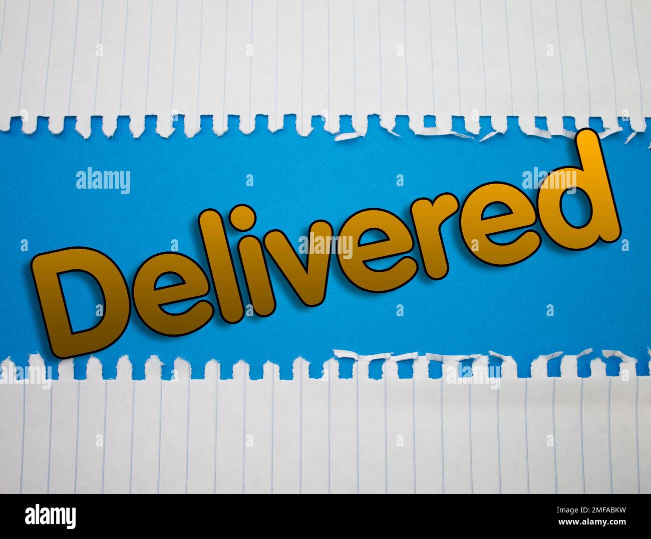 Delivered text with Torn, Crumpled White Paper on colored background ...