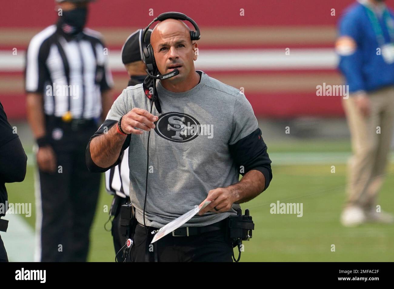 FILE - San Francisco 49ers defensive coordinator Robert Saleh is shown ...